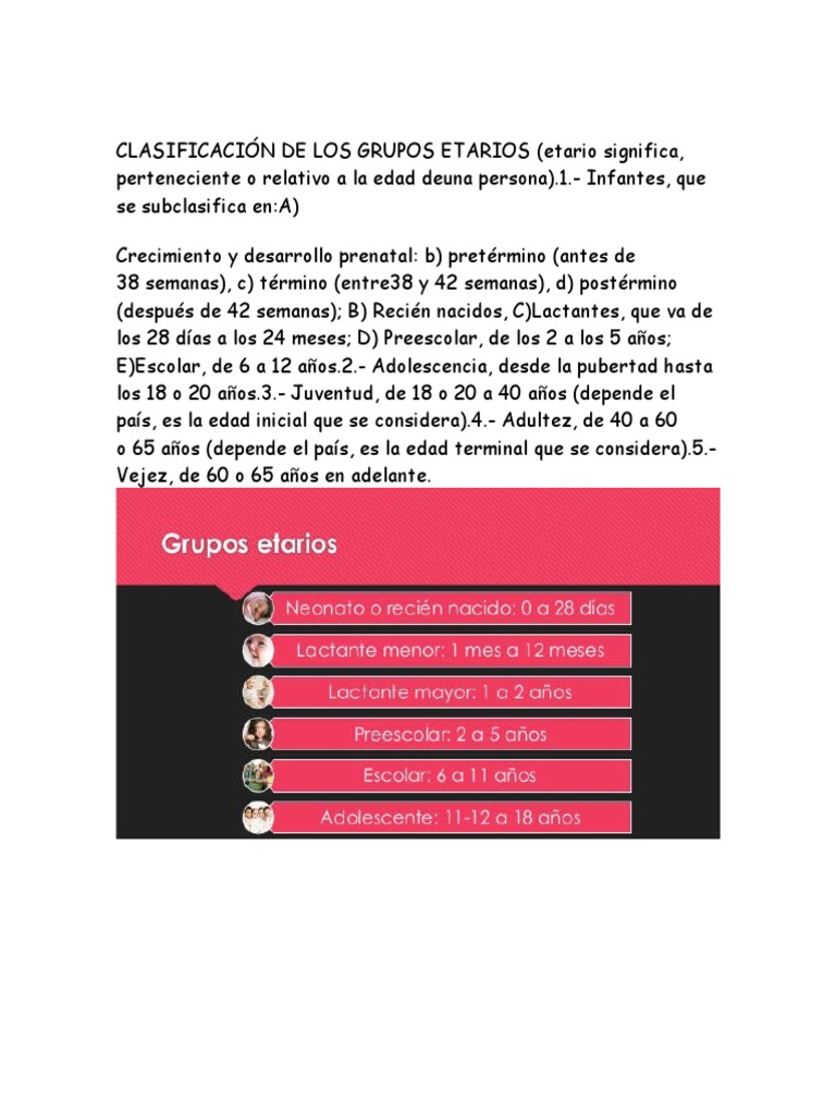 Clasificación de Los Grupos Etarios | PDF