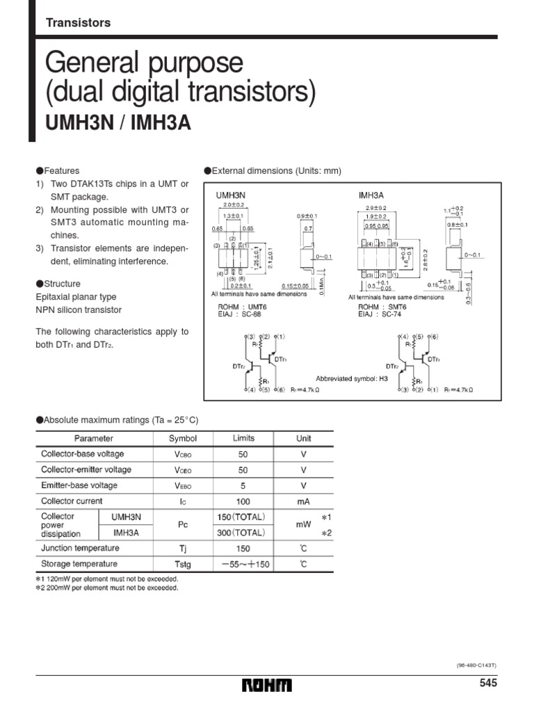 General Purpose (Dual Digital Transistors) : Umh3N / Imh3A | PDF