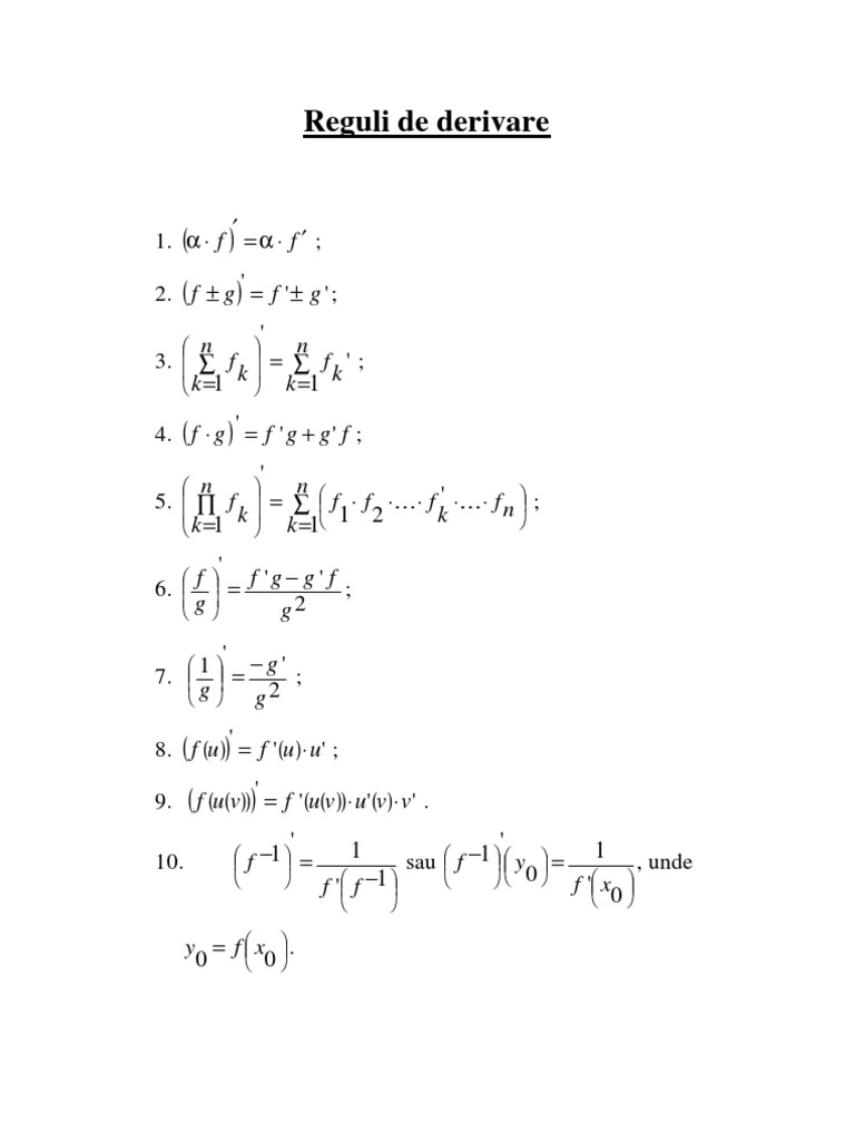 Reguli+Formule de Derivare | PDF | Teaching Mathematics
