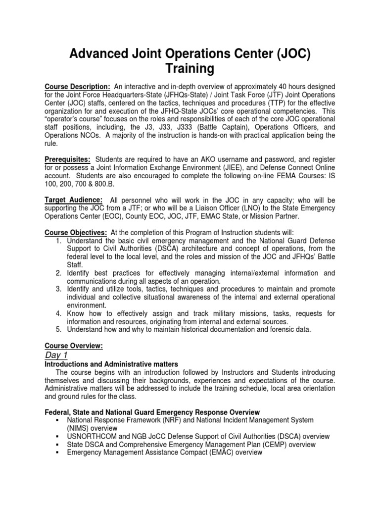 JOC Staff Training Essentials | PDF | Situation Awareness | Emergency ...