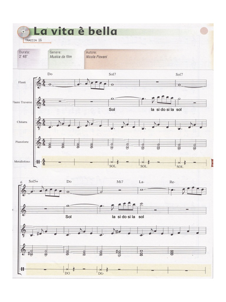 La Vita È Bella Spartito Con Note PDF | PDF