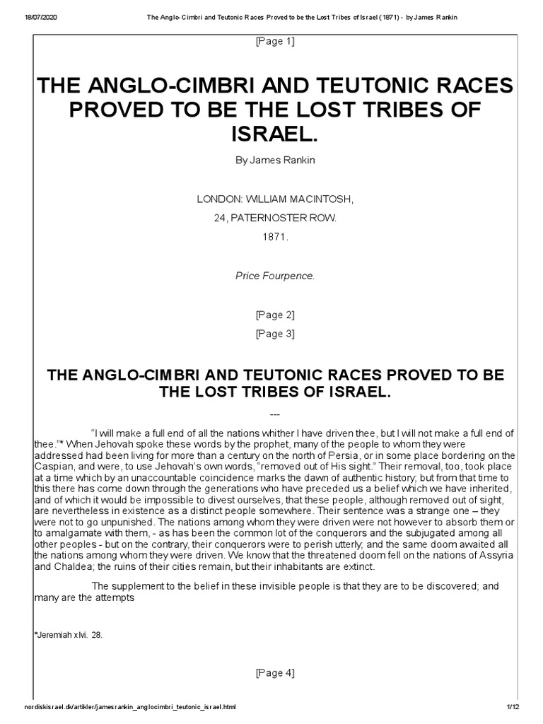 The Anglo-Cimbri and Teutonic Races Proved To Be The Lost Tribes of ...