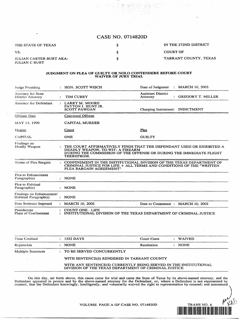 Julian Burt Guilty Plea | PDF | Plea | Law Enforcement