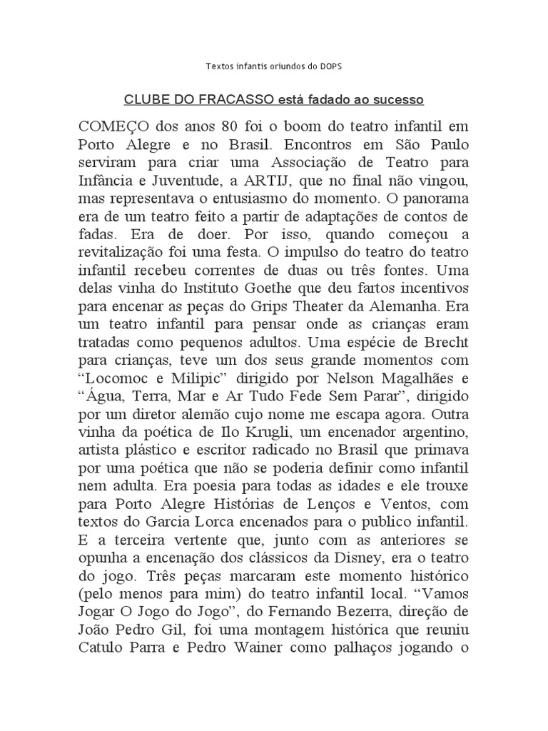 Textos Infantis Oriundos Do DOPS | PDF | Teatro | Alice no País das ...