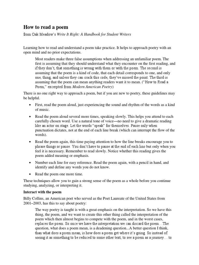 How to Read a Poem Guide | PDF | Poetry
