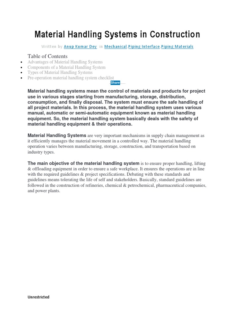 Material Handling Systems in Construction | PDF | Crane (Machine ...