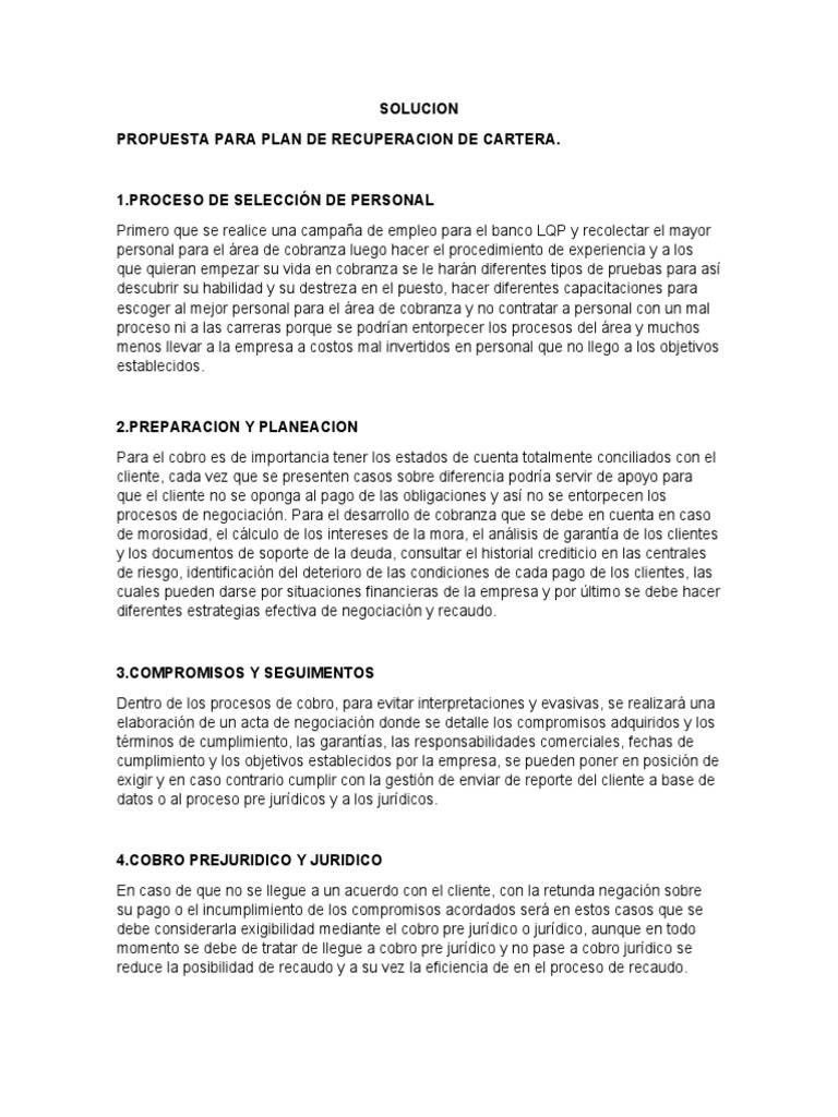 Taller Plan de Recuperacion de Cartera | PDF | Pagos | Bancos Taller Plan de Recuperacion de Cartera | PDF | Pagos | Bancos