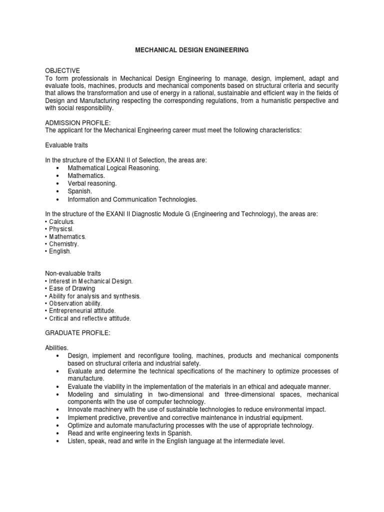 Mechanical Design Engineering Program | PDF | Mechanical Engineering ...
