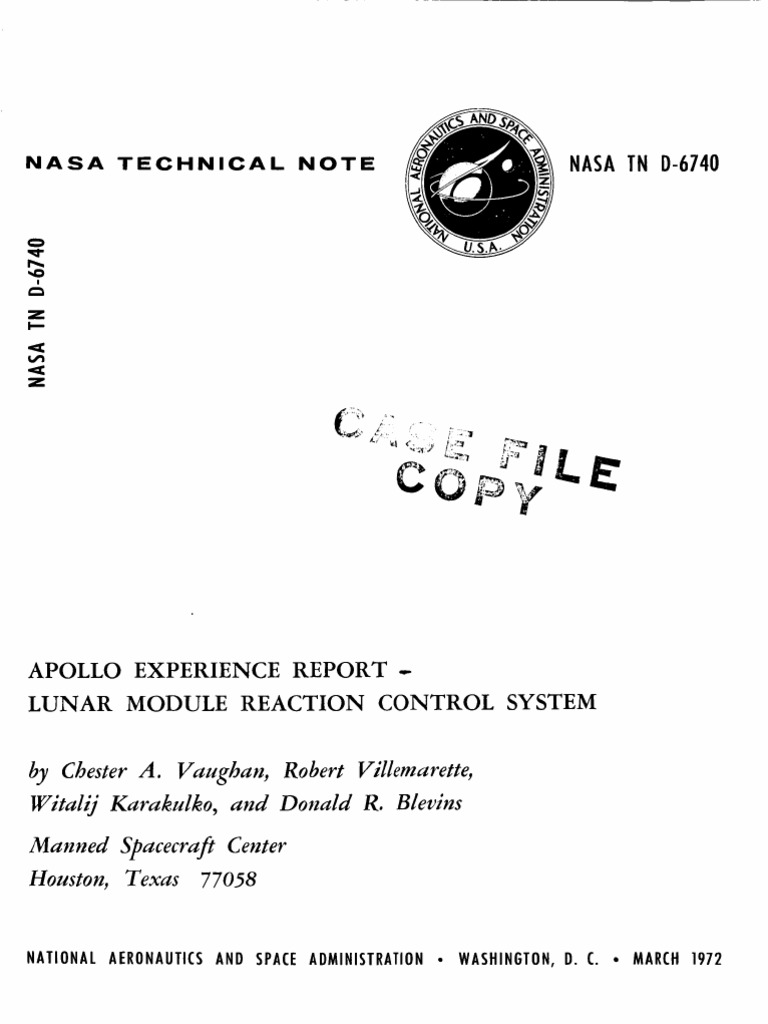 Apollo Experience Report Lunar Module Reaction Control System | PDF ...