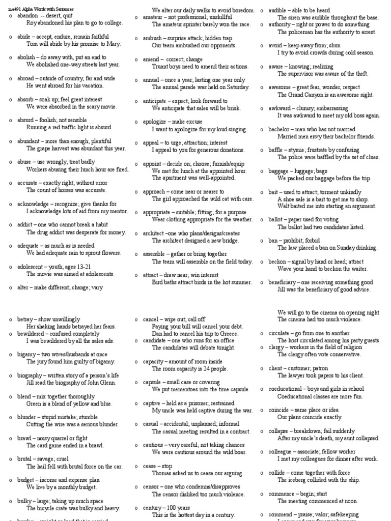 491 Important Words Sentences | PDF | Deception