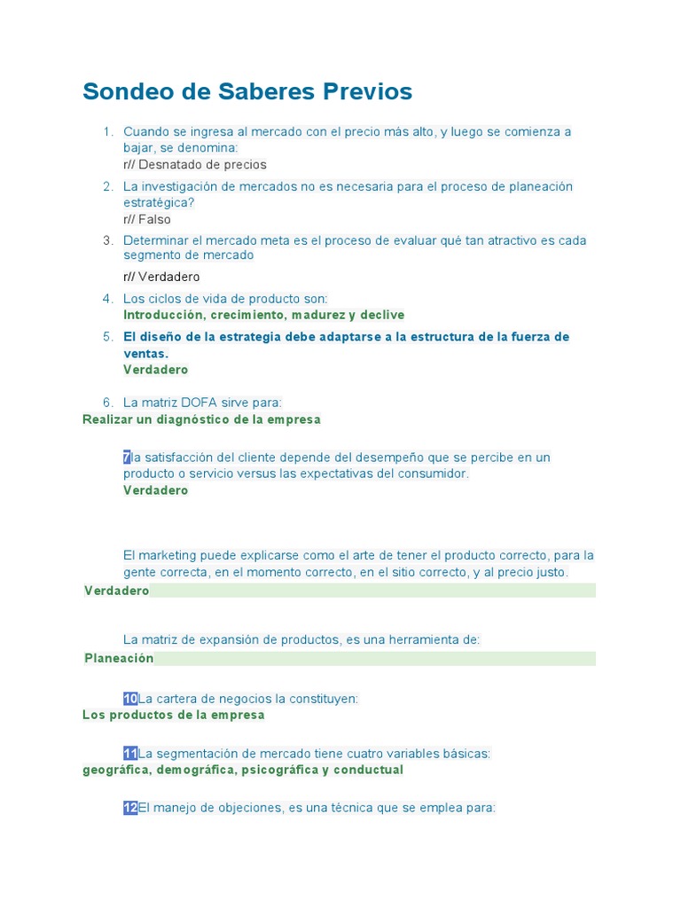 Sondeo de Saberes Previos | PDF