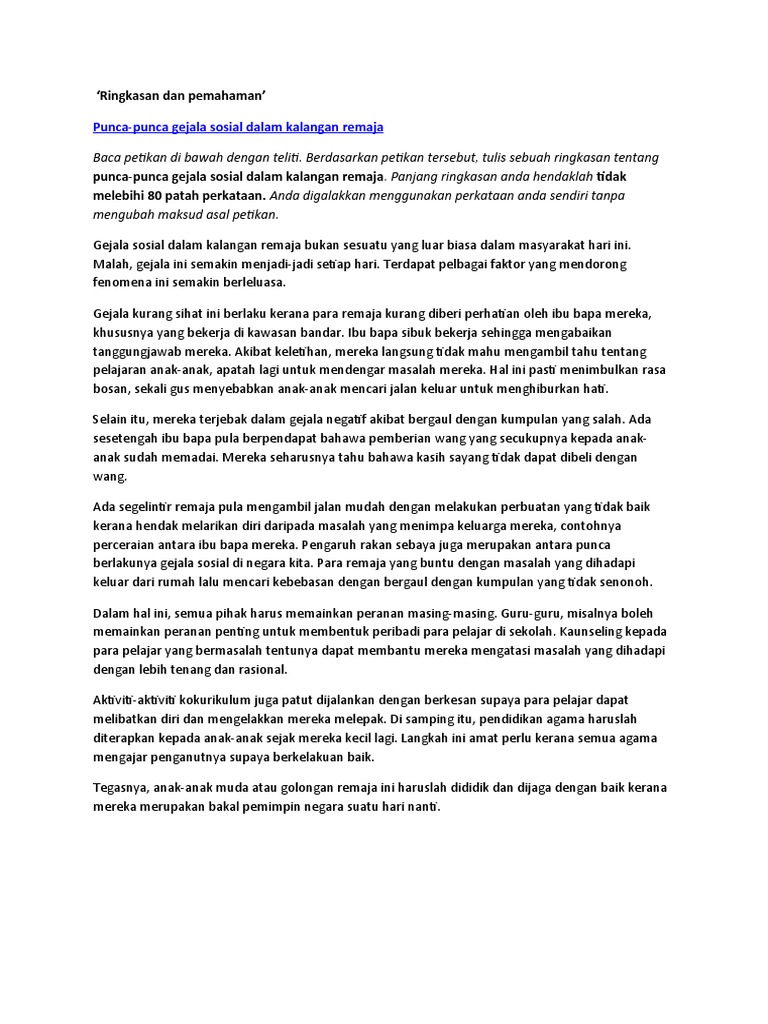 BM Ringkasan Dan Pemahaman | PDF