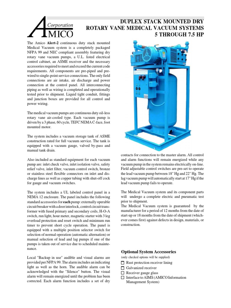 Duplex Medical Vacuum System Overview | PDF | Vacuum | Pump