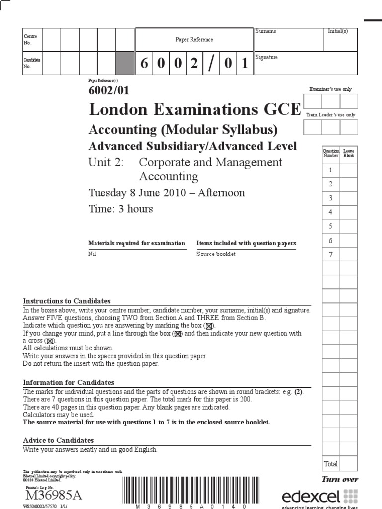 London Examinations GCE: Accounting (Modular Syllabus) | PDF