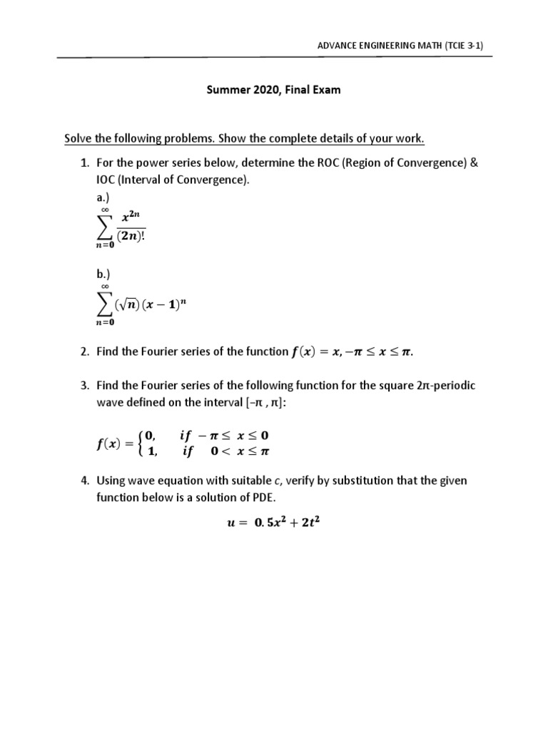 Final Exam Summer 2020 PDF | PDF