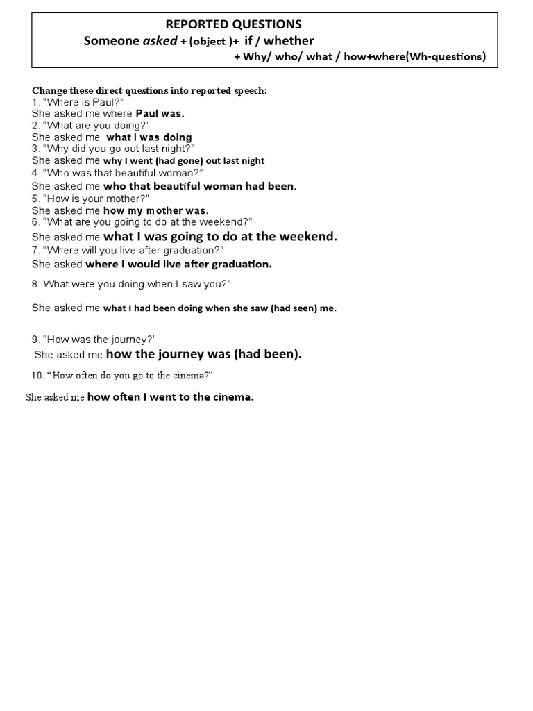 Reported Speech Questions Guide | PDF