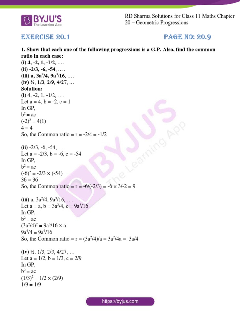 RD Sharma Class 11 Maths CH 20 Geometric Progressions PDF | PDF ...