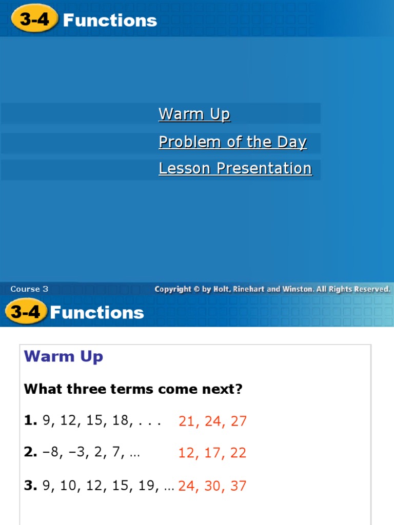Warm Up Problem of The Day Lesson Presentation | PDF | Function ...