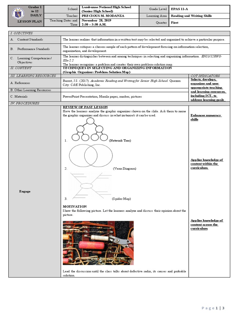En11/12Rws-Iiia-2.2: I. Ojectives | PDF | Lesson Plan | Learning