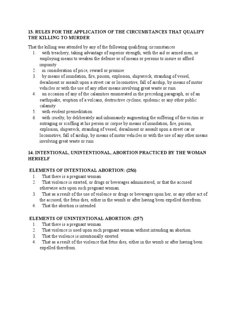 Rules For The Application of The Circumstances That Qualify The Killing ...