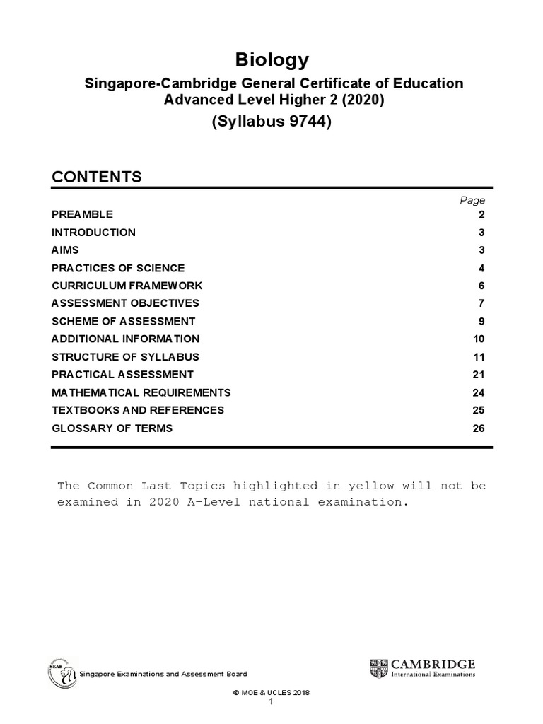 A Level H2 Biology Syllabus | PDF | Dominance (Genetics) | Science