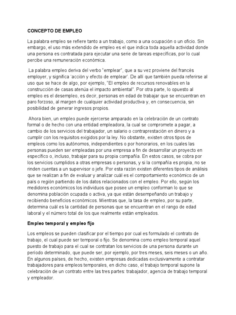 Tipos y Concepto de Empleo | PDF | Empleo | Derecho laboral