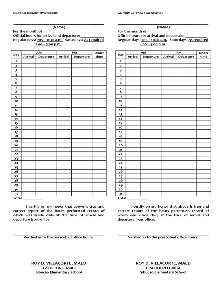 Daily Time Record PDF Business