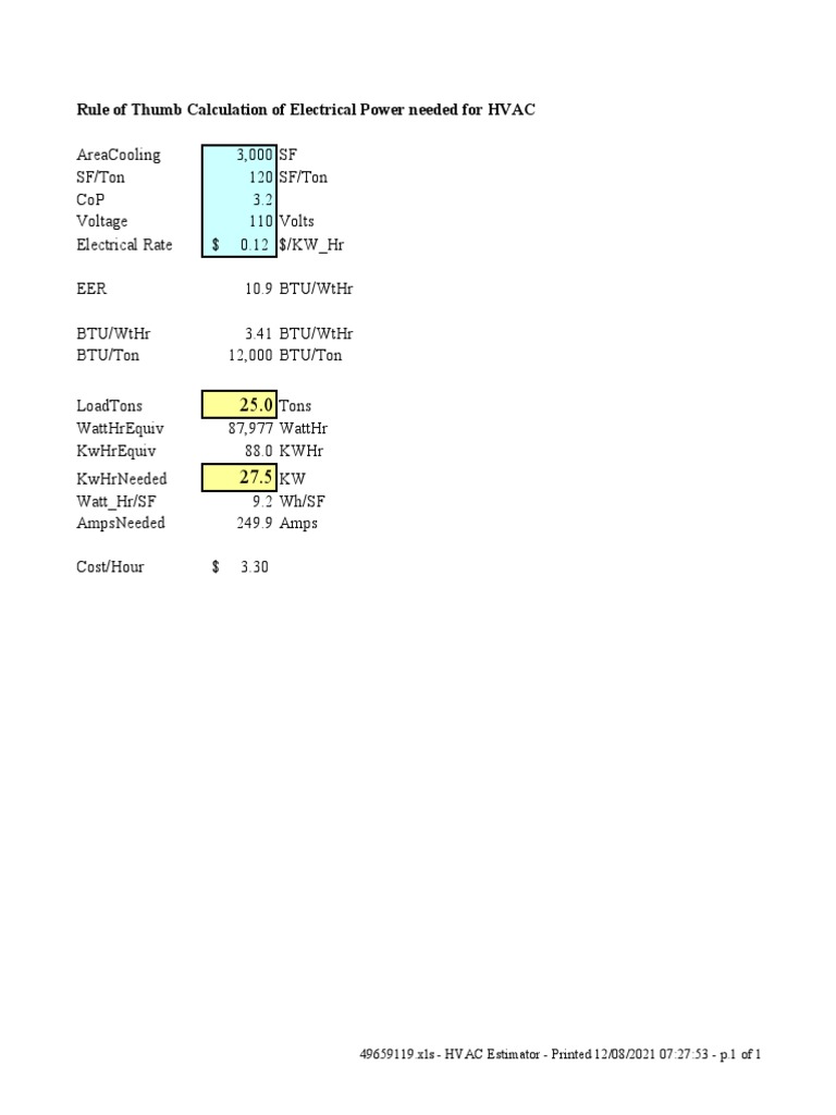 HVAC Rule of Thumb Electrical Load | PDF | Kilowatt Hour | Electricity