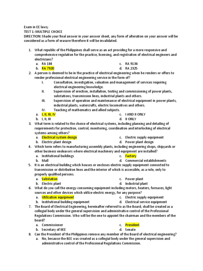 Exam In Ee Laws Pdf Licensure Engineer
