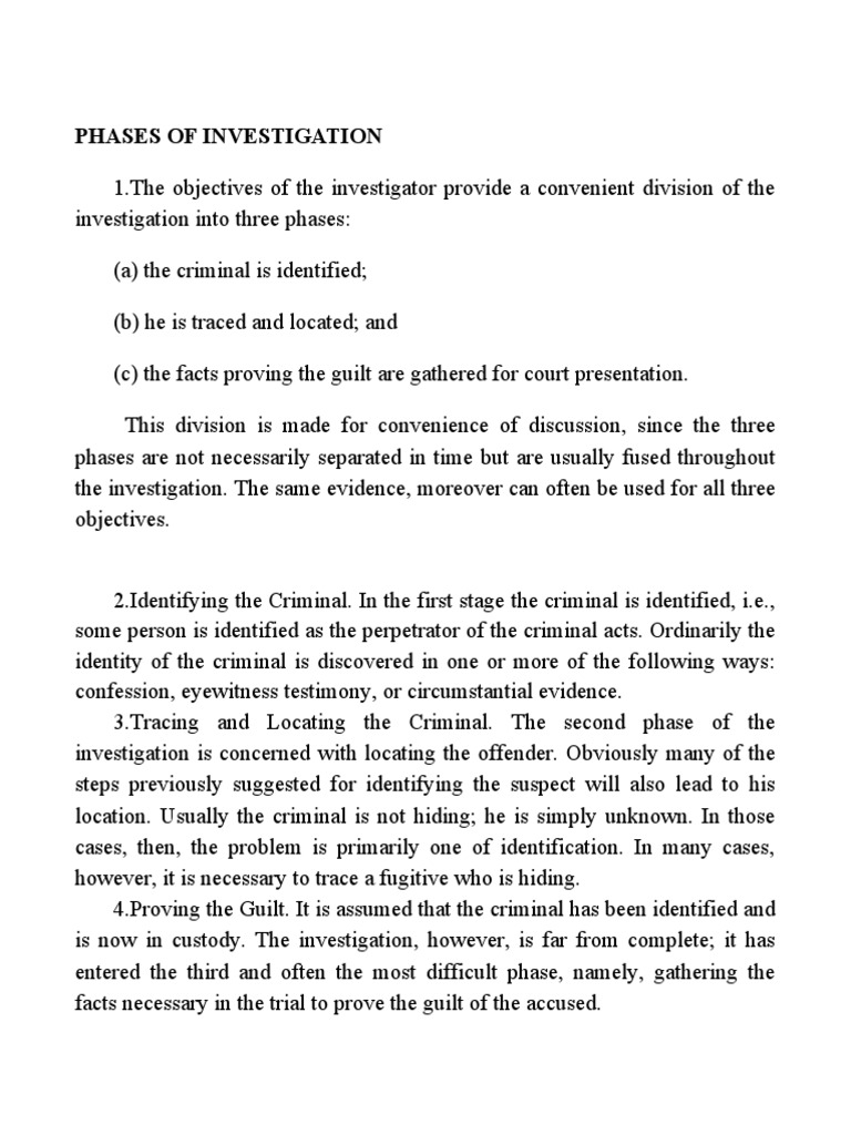 3 Phases of Investigation | PDF | Evidence | Witness