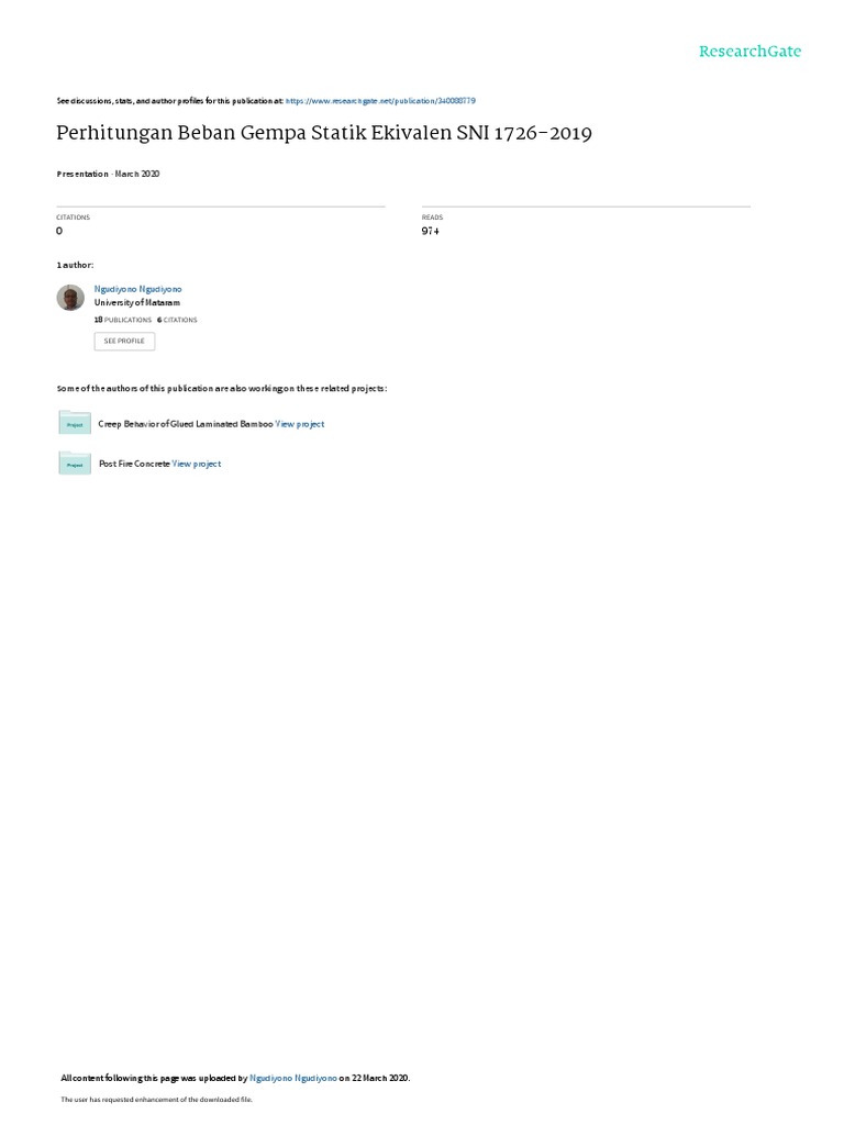 Perhitungan Beban Gempa Statik Ekivalen SNI 1726-2019 | PDF