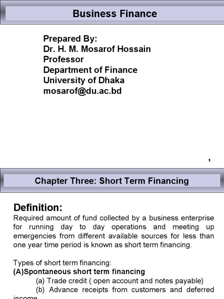 Short Term Financing Overview | PDF | Factoring (Finance) | Bad Debt