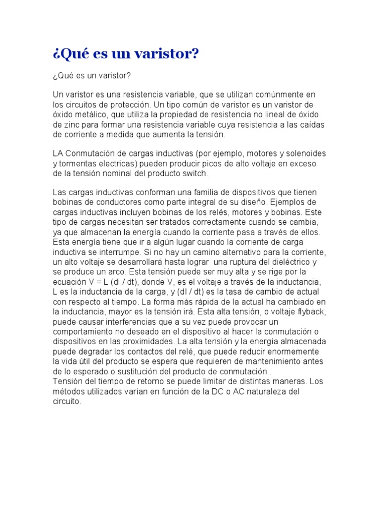 Qué Es Un Varistor | PDF | Inductor | Corriente eléctrica