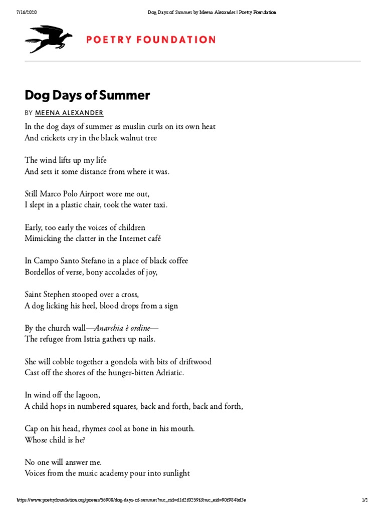 Dog Days of Summer by Meena Alexander - Poetry Foundation | PDF ...