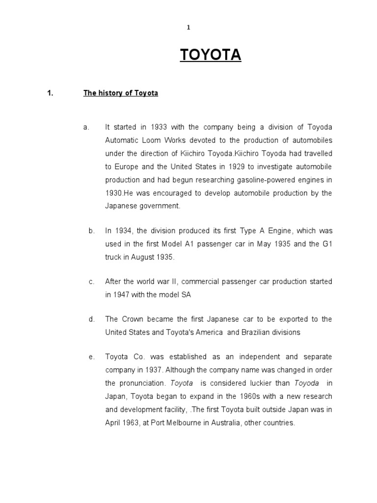 Toyota: 1. The History of Toyota | PDF | Toyota | Car