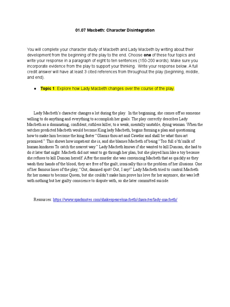01.07 Macbeth Character Disintegration | PDF | General Fiction