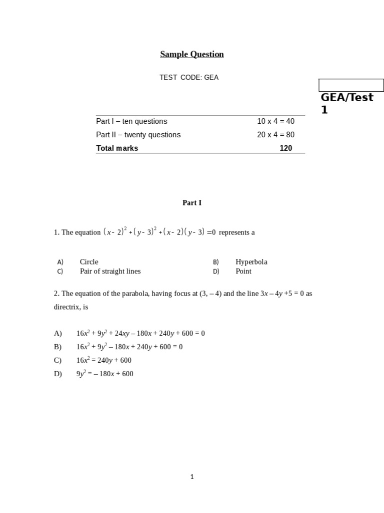 GEA/Test 1: Sample Question | PDF | Geometry | Physics