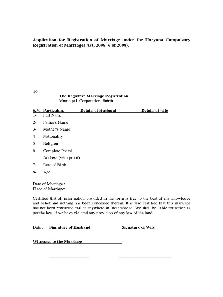 Haryana Marriage Form PDF | PDF | Marriage | Living Arrangements