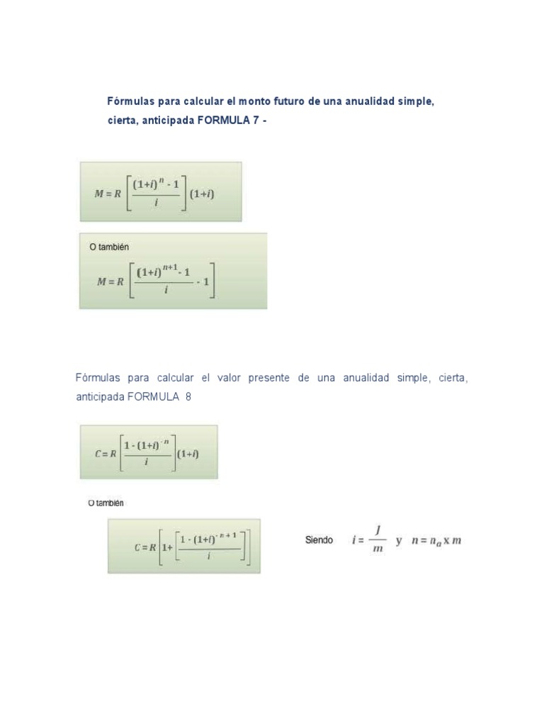 Fórmulas Anualidades Anticipadas | PDF