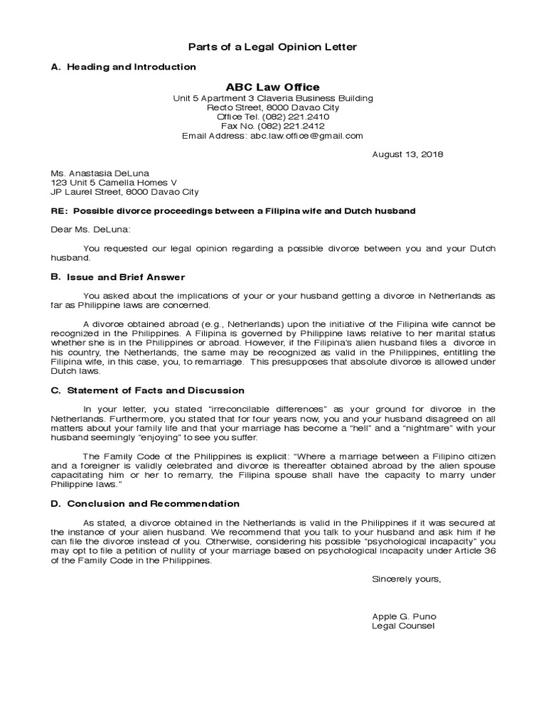 Legal Writing - Sample | PDF | Husband | Divorce