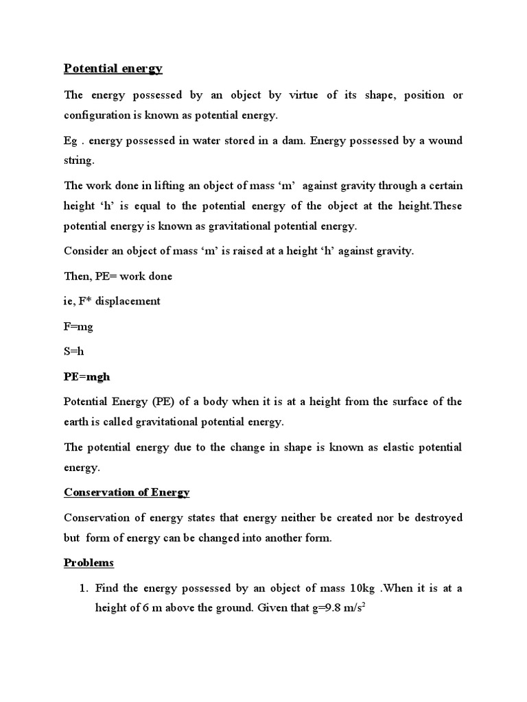 Potential Energy: PE MGH | PDF