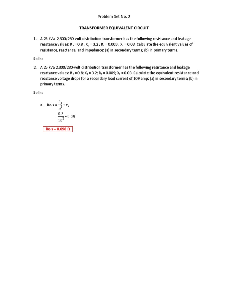 Problem Set No. 2: Transformer Equivalent Circuit | PDF