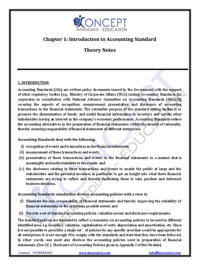 Chapter 1: Introduction To Accounting Standard Theory Notes: (I) (Ii ...