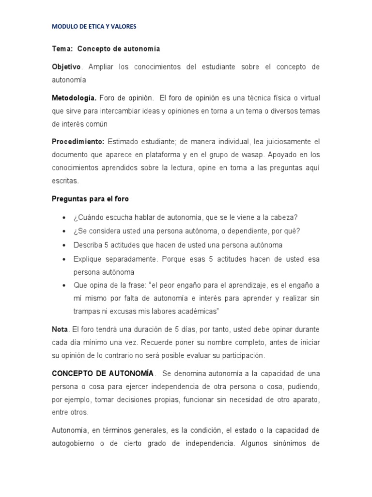 Concepto y Ejemplos de Autonomía | PDF | Moralidad | Libertad