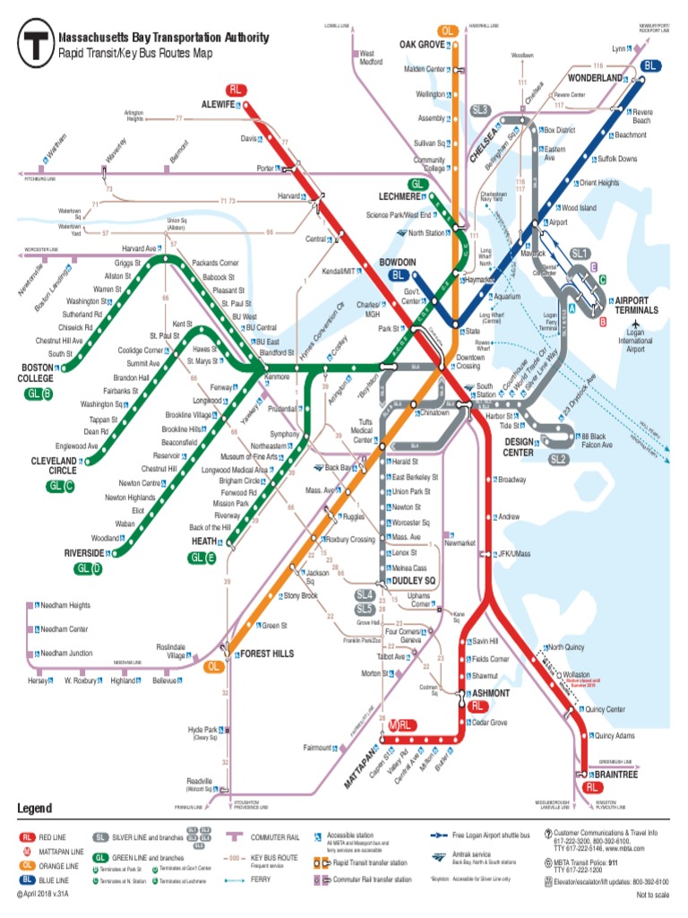 Rapid Transit/Key Bus Routes Map: Massachusetts Bay Transportation ...