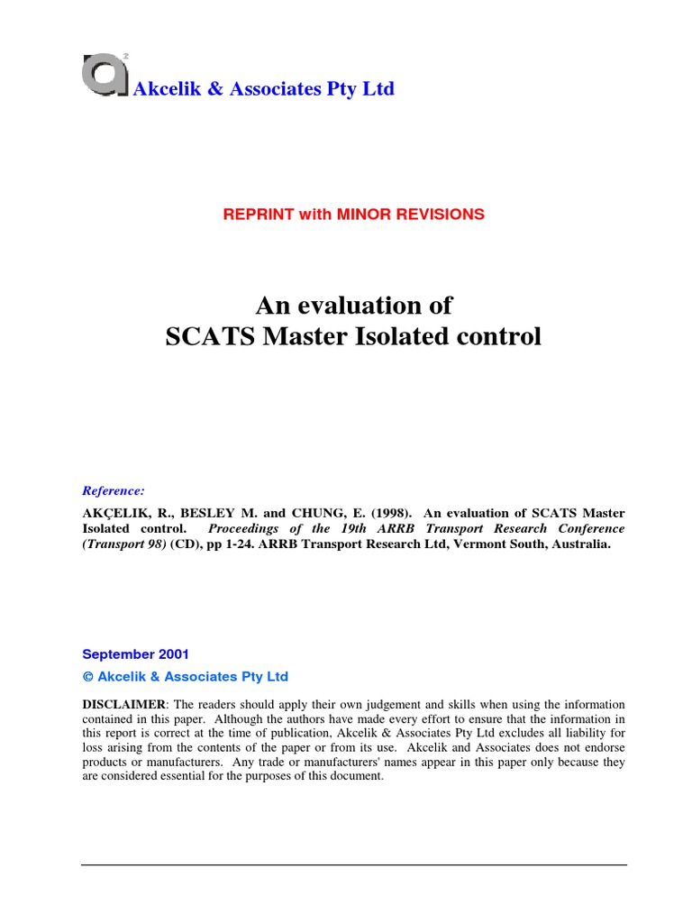 An Evaluation of SCATS Master Isolated Control: Akcelik & Associates ...