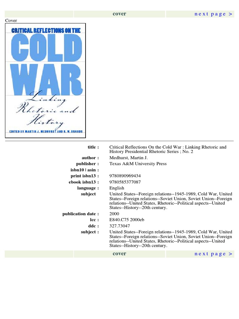 Medhurst - Critical Reflections On The Cold War Linking Rhetoric and ...