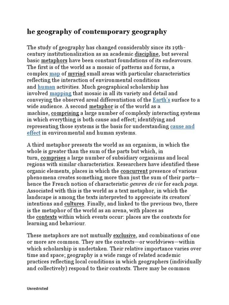 He Geography of Contemporary Geography PDF | PDF | Geography | Cognition