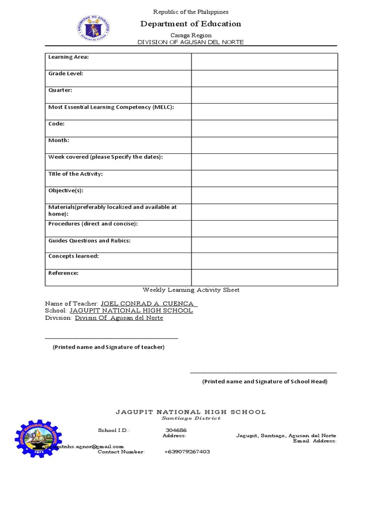 Weekly Activity Sheet | PDF