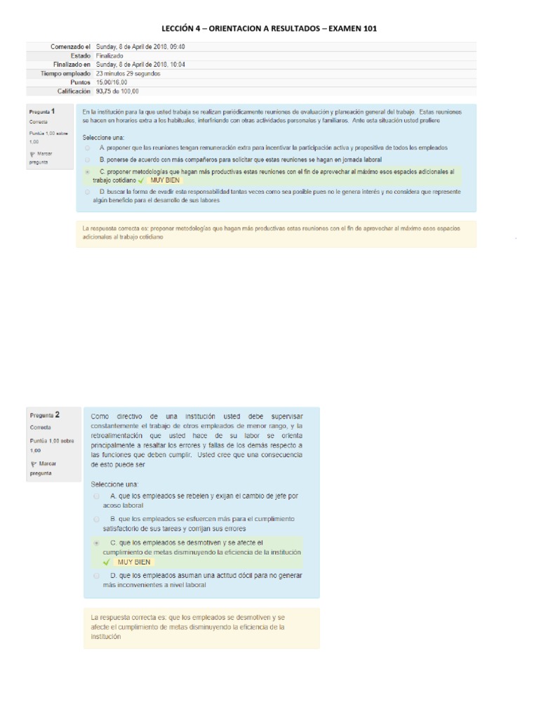 Examen 101 Lección 4 Orientacion A Resultados | PDF